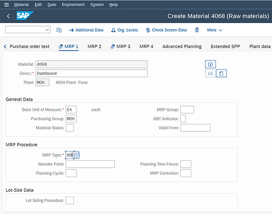 how to create material master record in sap mm
